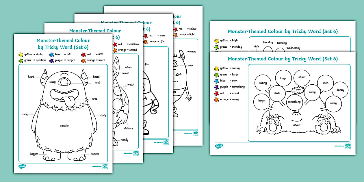 Monster-Themed Colour by Tricky Word (Set 6) Activity
