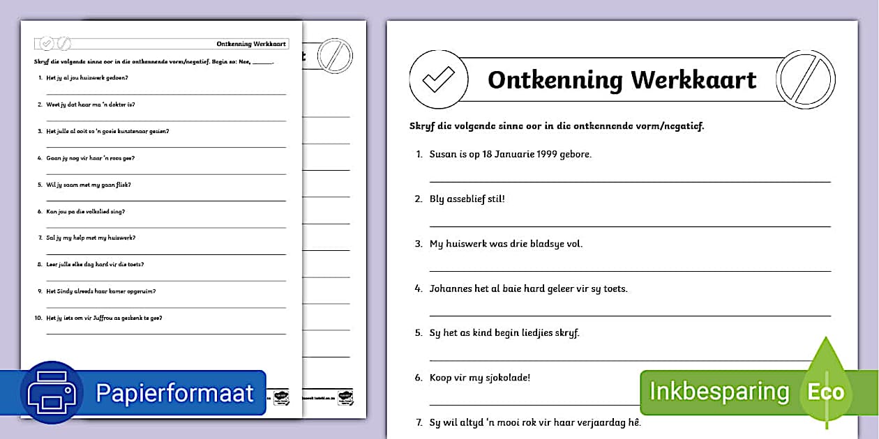 Ontkenning Werkkaart | Ontkenning Worksheet - Twinkl