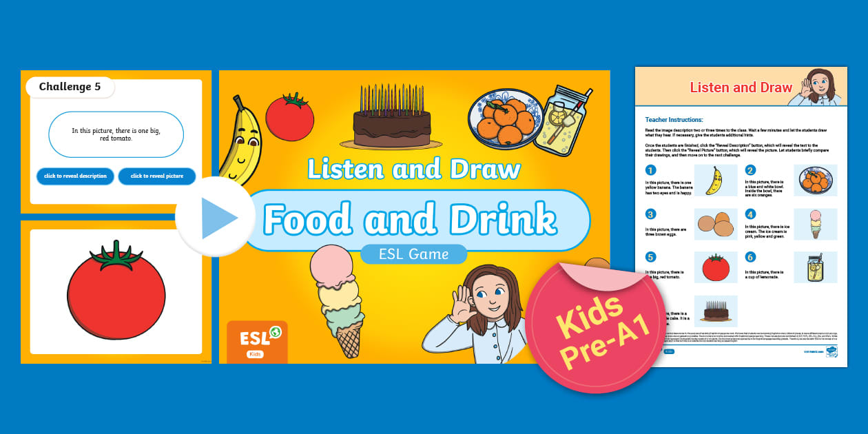 : ESL Listen & Draw: Food & Drink {Kids} (Teacher-Made)