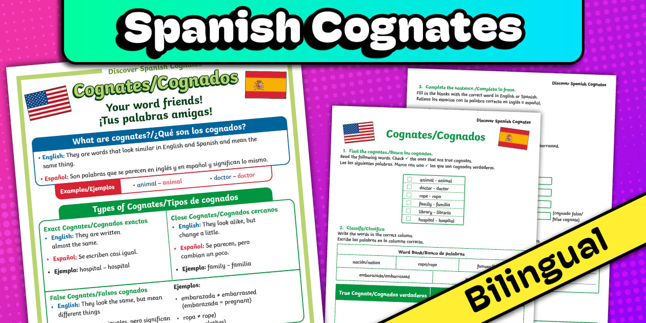 Discover Spanish Cognates: Bilingual Poster and Worksheet