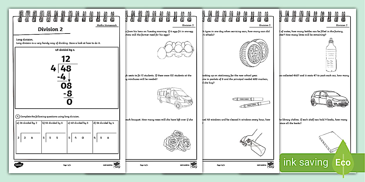 Maths Homework Division 2 3rd/4th Class (teacher made)