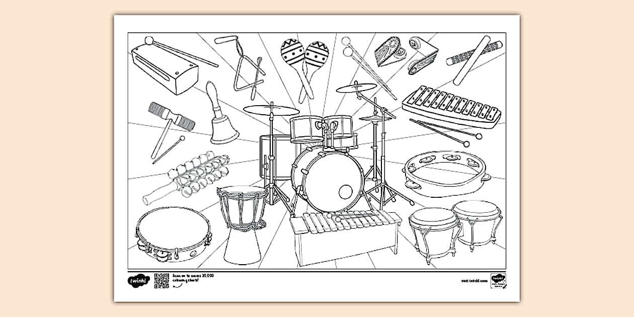 👉 Percussion Instruments Colouring Page (teacher made)