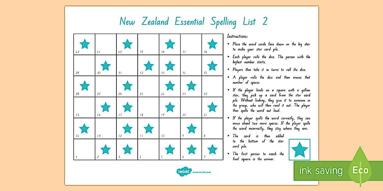 New Zealand Essential Spelling List 2 Board Game