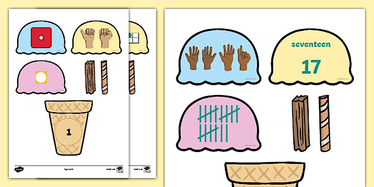 Representing Numbers 1 to 20 Ice Cream Themed Matching Activity