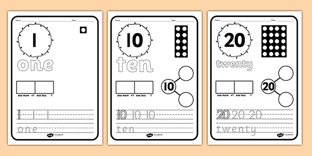 NSW Children's Number Writing Practice Worksheets 1-20