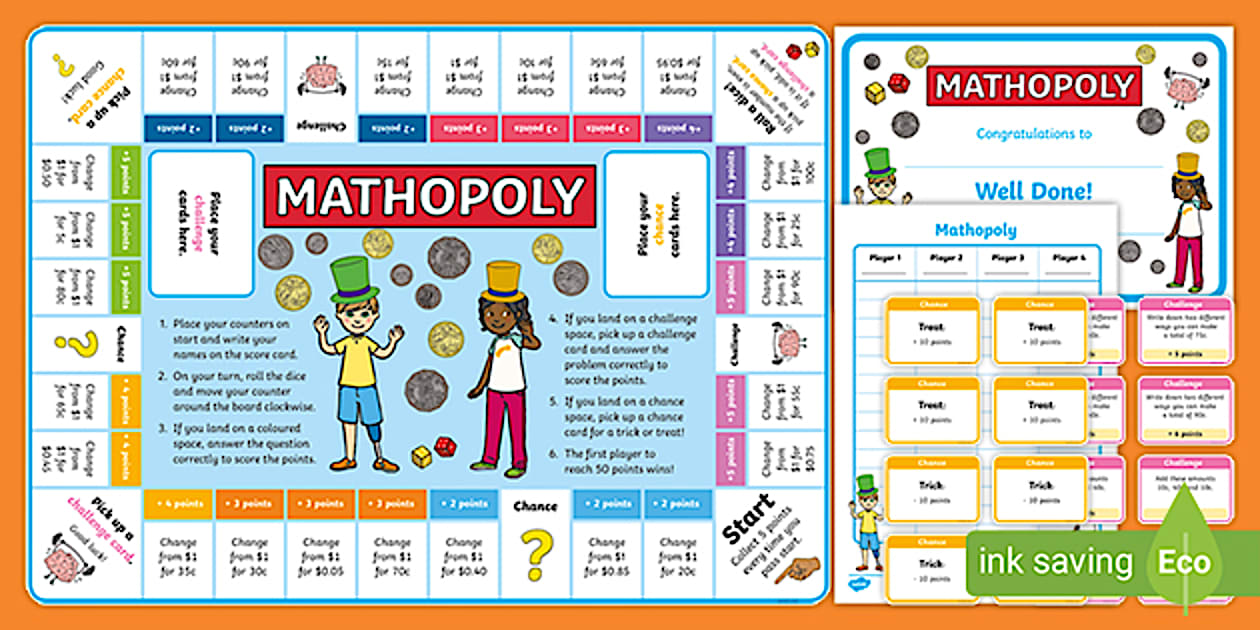 Change from 1 Dollar Mathopoly Board Game (Teacher-Made)