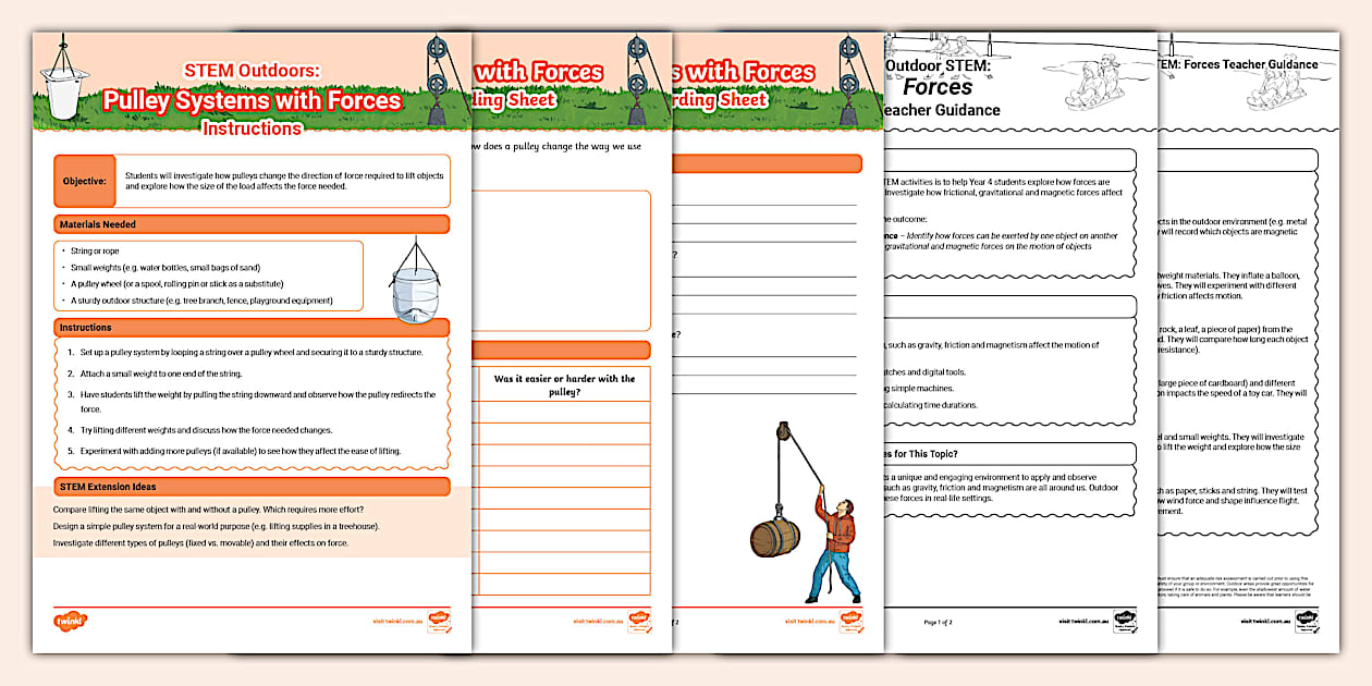 STEM Outdoors: Pulley Systems with Forces (teacher made)