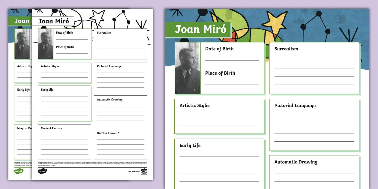 Joan Miró Fact File Template - Twinkl Fact File Templates