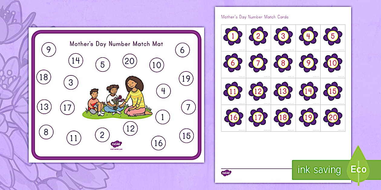 Editable Mother's Day Number Match Activity Mat - Twinkl