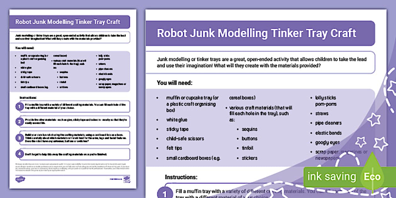 Robot Junk Modelling Tinker Tray Craft (teacher made)