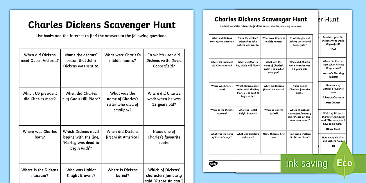 Editable Charles Dickens Research Scavenger Hunt - Twinkl