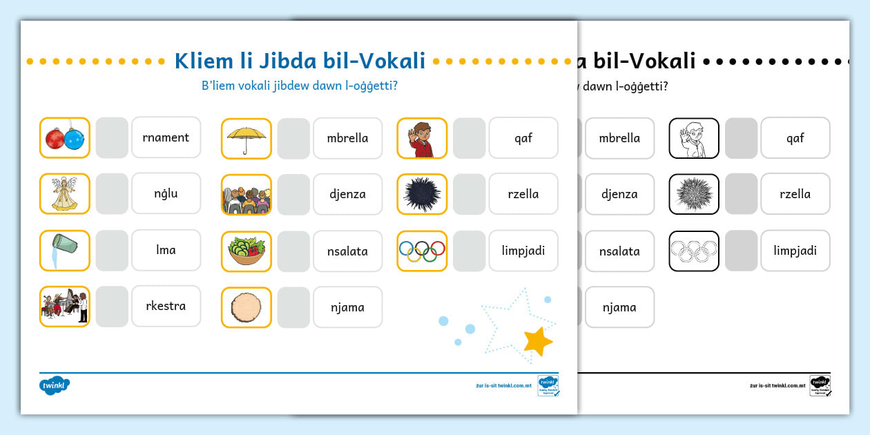 Karta tat-Taħriġ: Kliem li Jibda Bil-Vokali (teacher made)