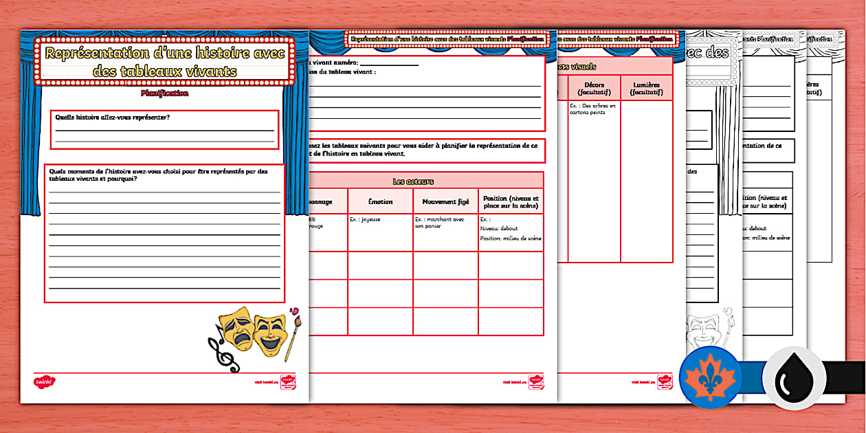 Tableaux Vivants Students Story Planning Sheet French