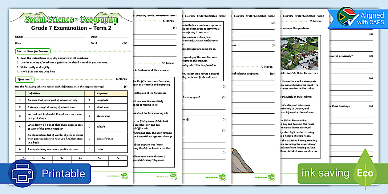 Grade 7 Geography Term 2 Examination (teacher made) - Twinkl