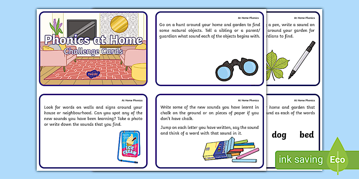 Phase 2 At Home Phonics Challenge Cards (teacher made)