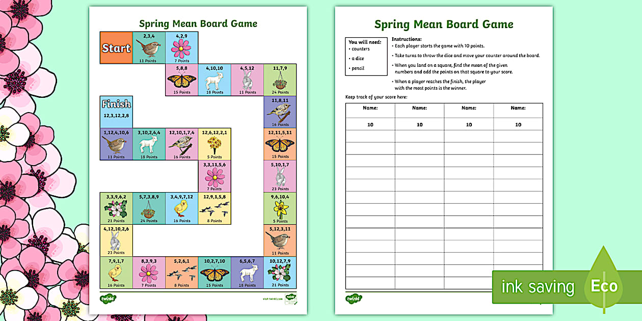Spring Themed Mean Average Board Game
