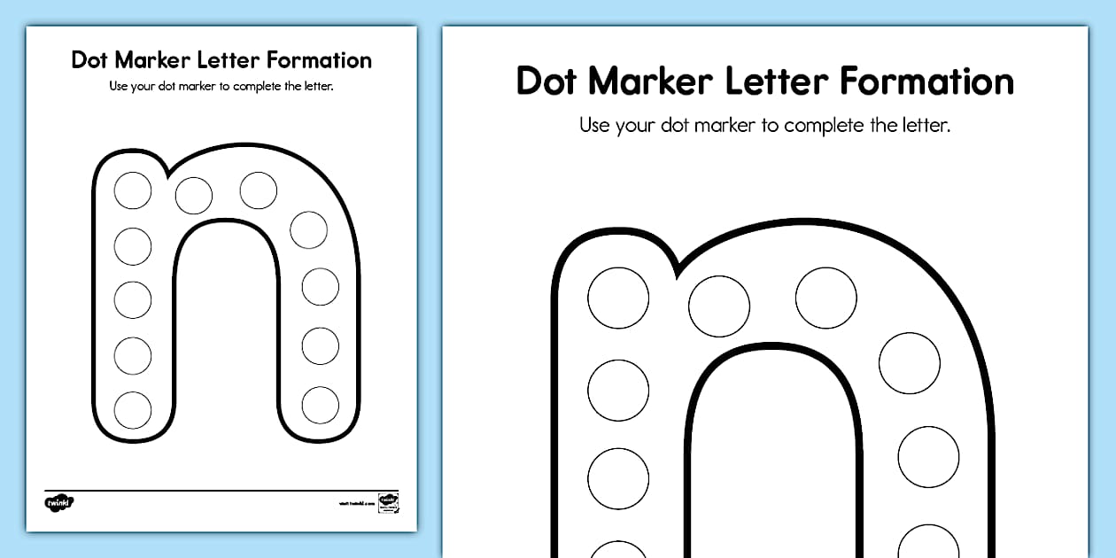 Lowercase Letter n: Dot Marker Letter Formation Worksheet