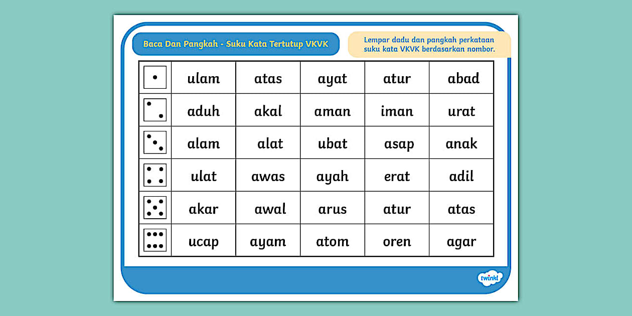 Permainan Baca Dan Pangkah - Suku Kata VKVK (teacher made)