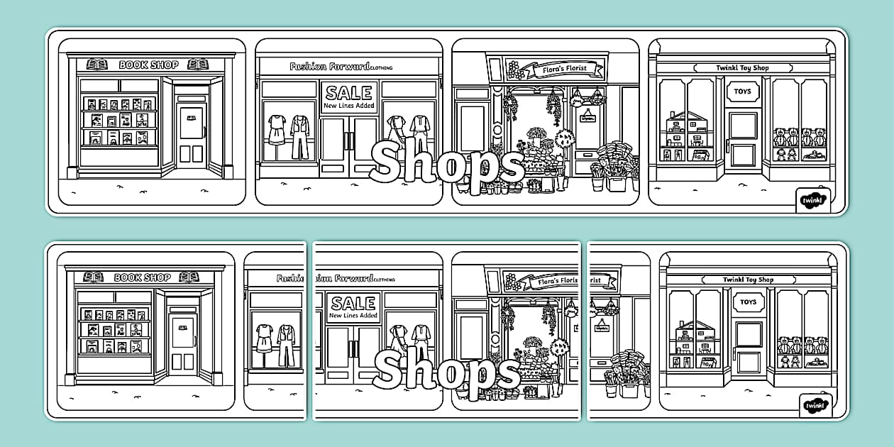Shops Colouring Display Banner (Teacher-Made) - Twinkl