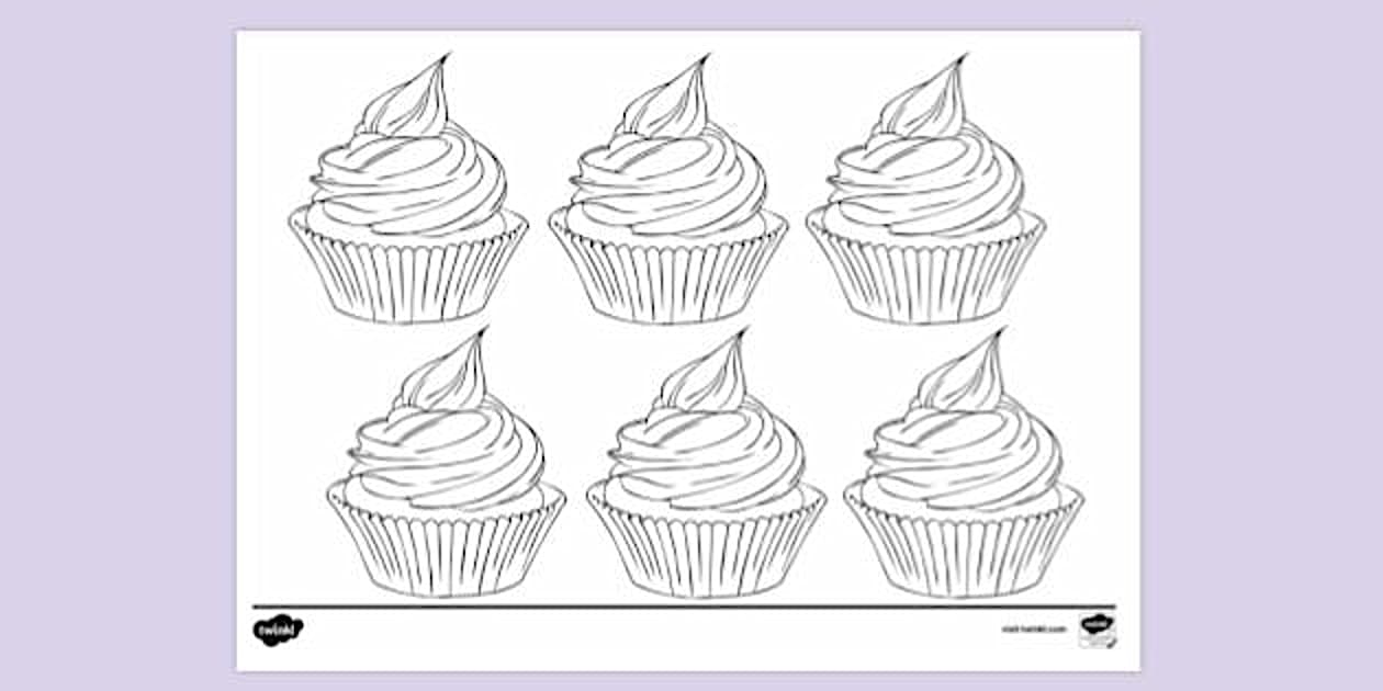 Cupcakes 6 Colouring Sheet | Colouring Sheets - Twinkl
