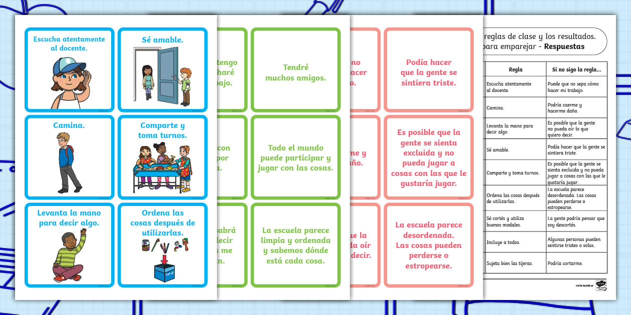 Tarjetas de emparejar: las reglas de la clase - Twinkl