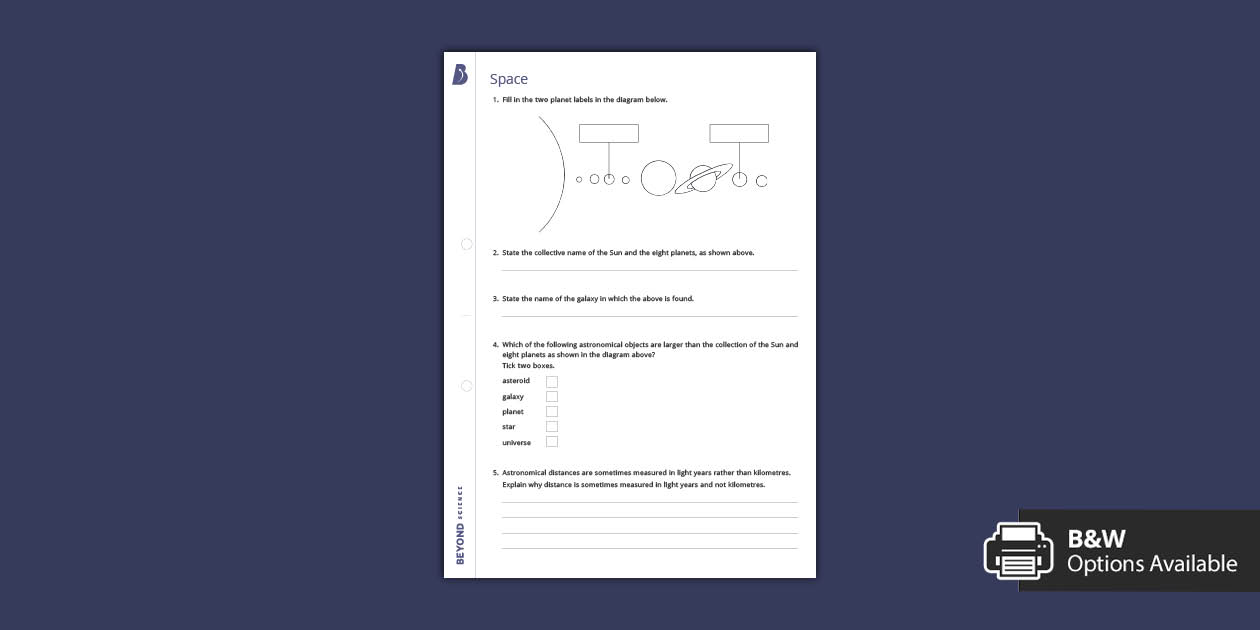 Space Homework Worksheet - KS3 Science Resources - Twinkl