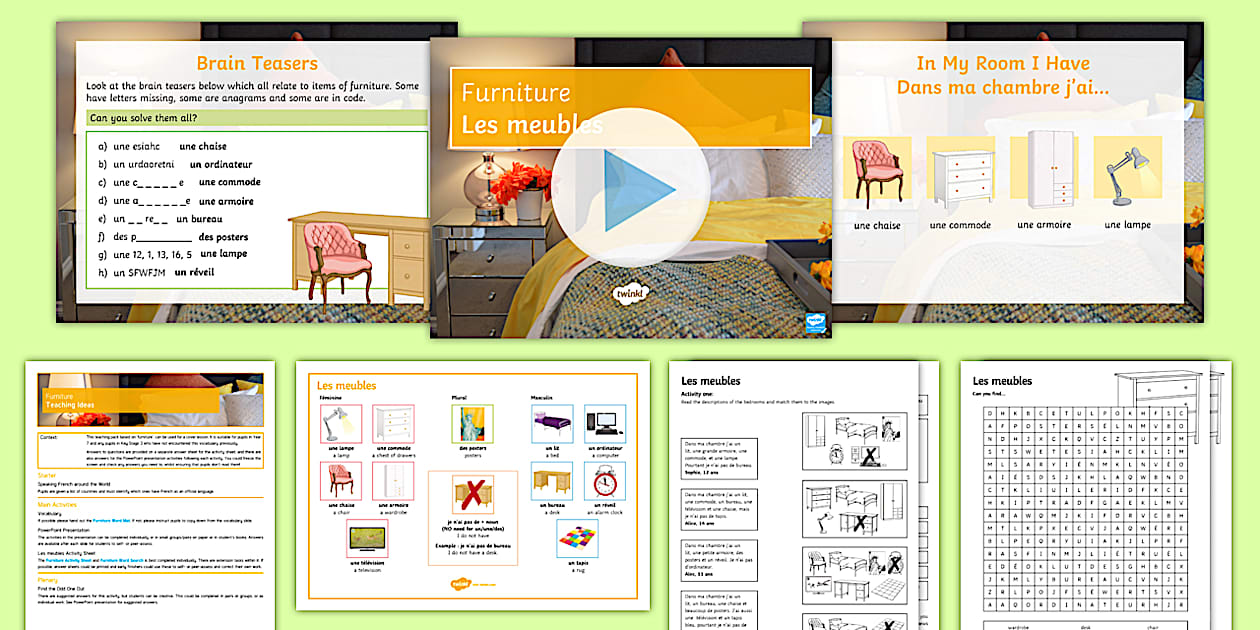 Cover Lesson: Furniture Lesson Pack French (teacher made)