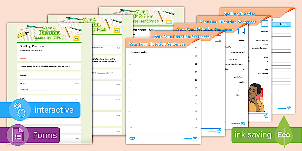 Year Four Dictation Sentences Activity and Assessment Pack