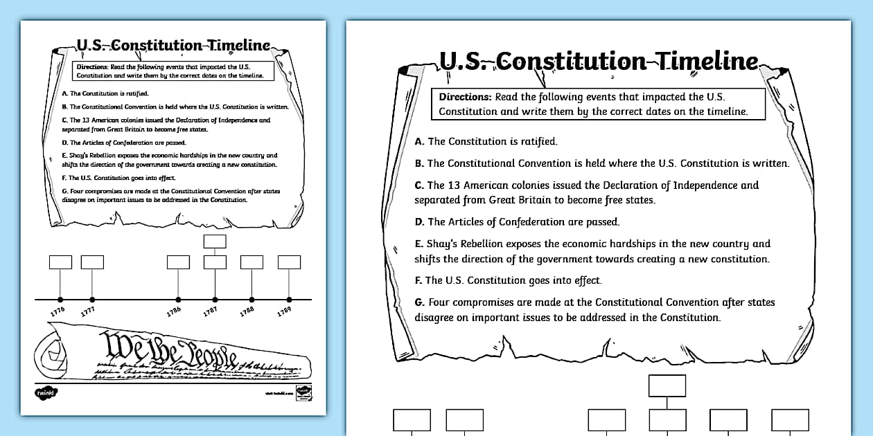 Sixth Grade U.S. Constitution Timeline Worksheet - Twinkl