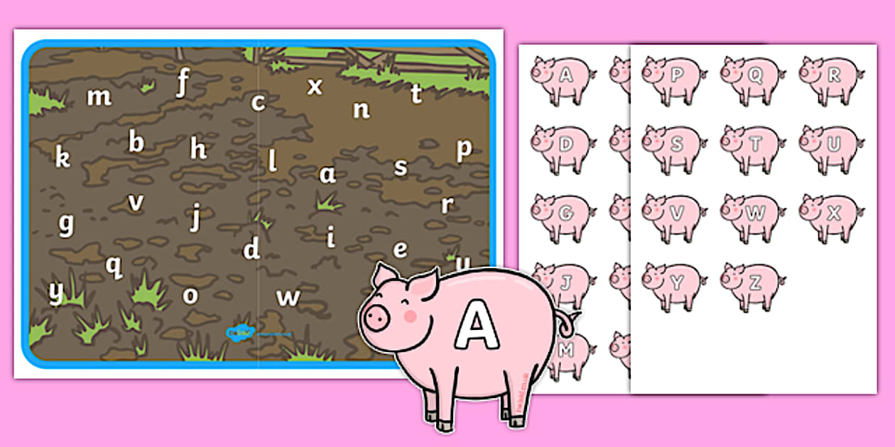 Pigs In Mud Capital and Lower Case Letter Matching Game