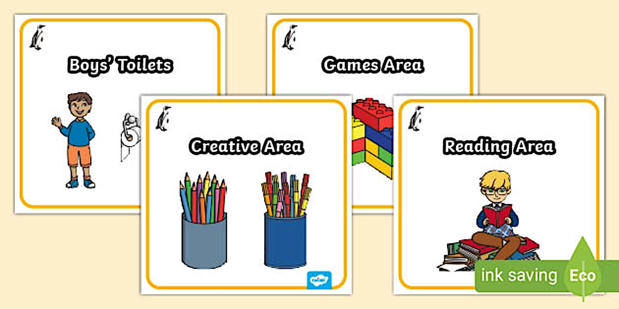 Penguin Themed Editable Square Classroom Area Signs (Plain)