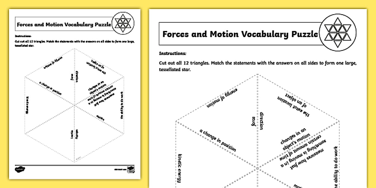Forces and Motion Vocabulary Puzzle for 3rd-5th Grade