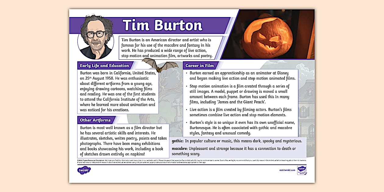 KS2 Tim Burton Fact File (teacher made) - Twinkl