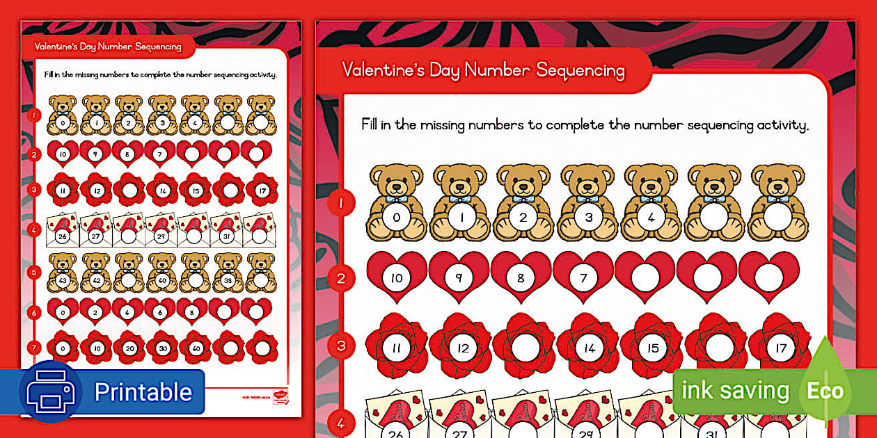 Grade 2 Valentines Day Number Sequencing (teacher made)