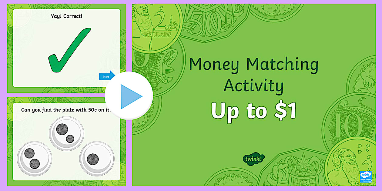 Money Matching Activity Up To $1 PowerPoint (teacher made)