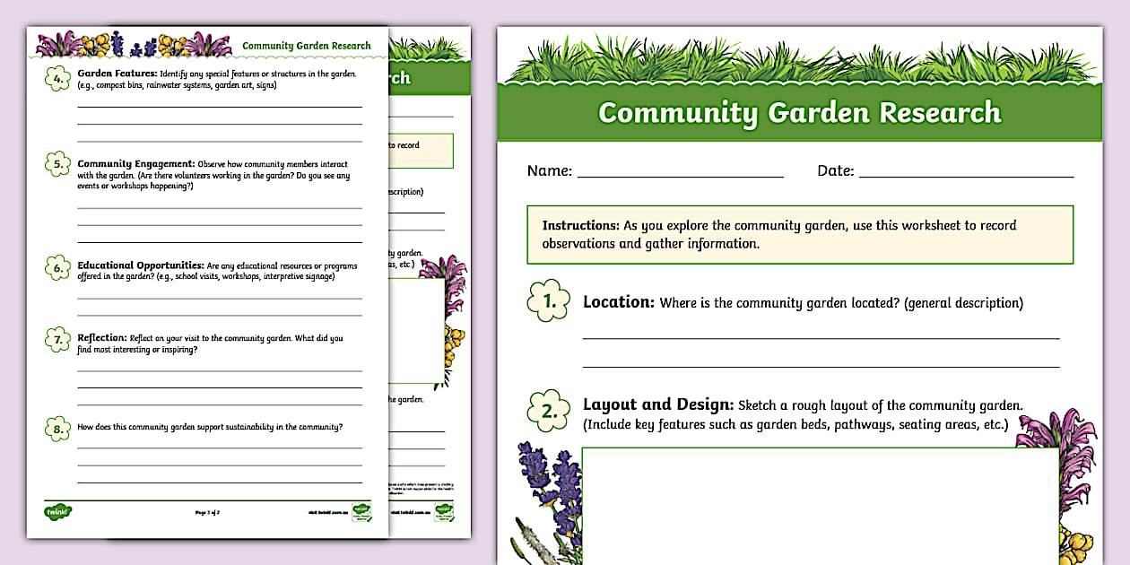 Visit a Community Garden Worksheet ∣ Years 3-6 STEM