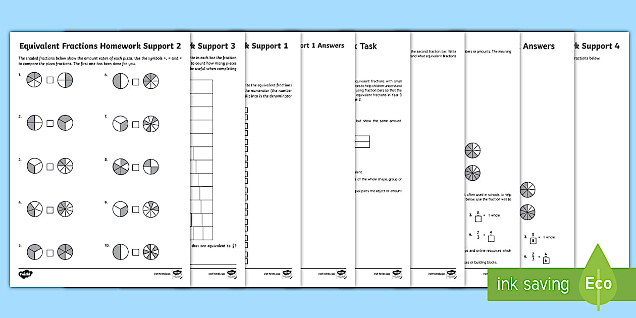 Equivalent Fractions Year 3 Homework Tasks with Parent Support Activity ...