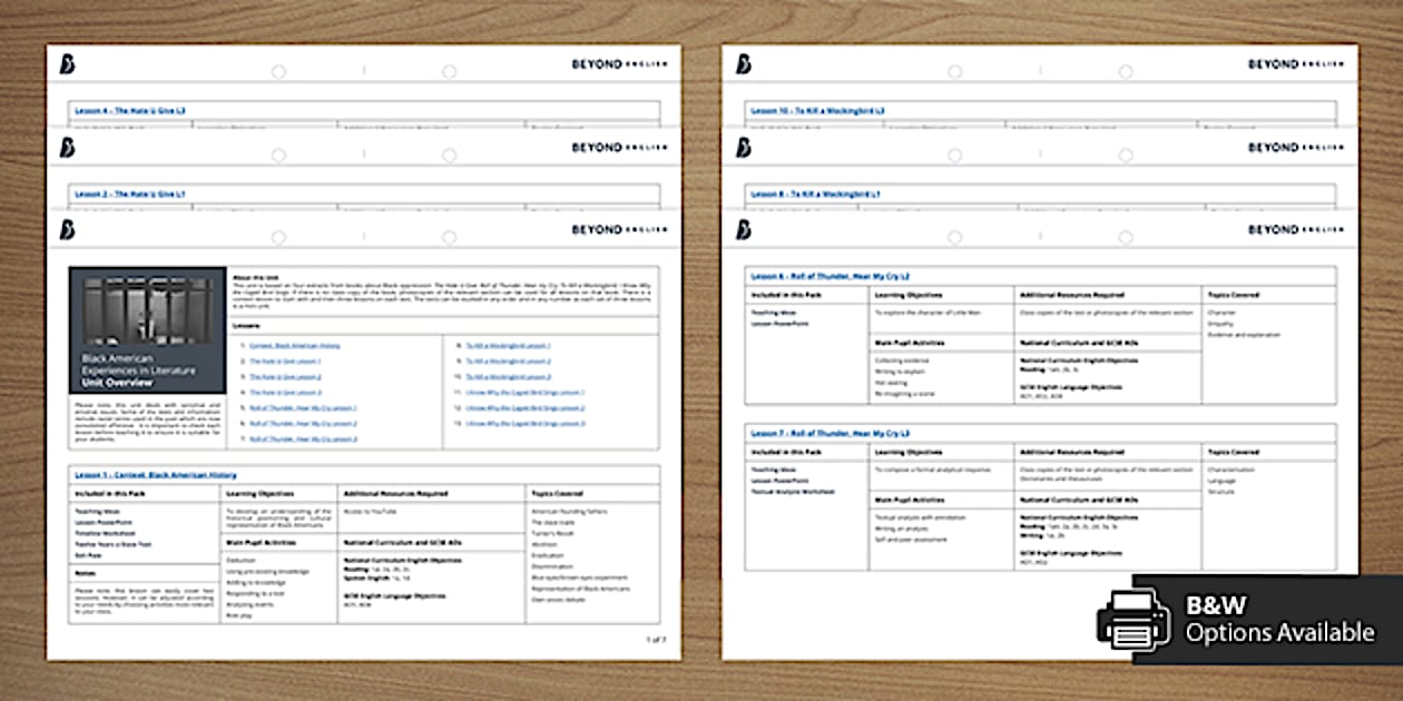FREE! - Black American Experiences in Literature Unit Overview