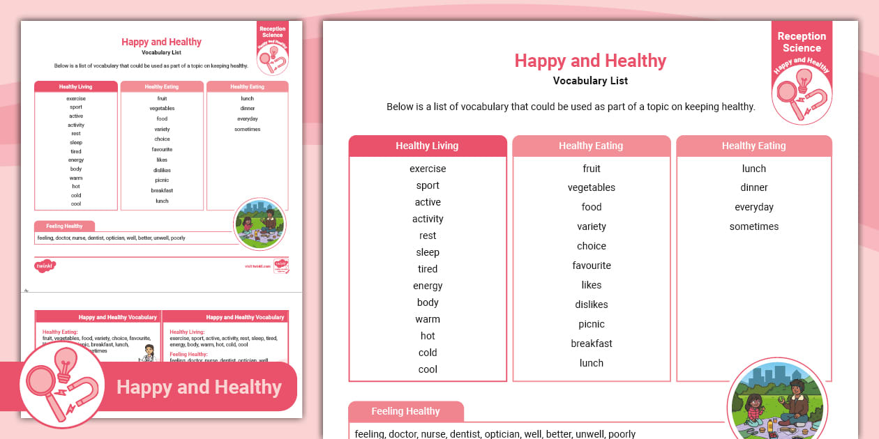 Happy & Healthy Vocabulary List & Lanyard Insert | Twinkl