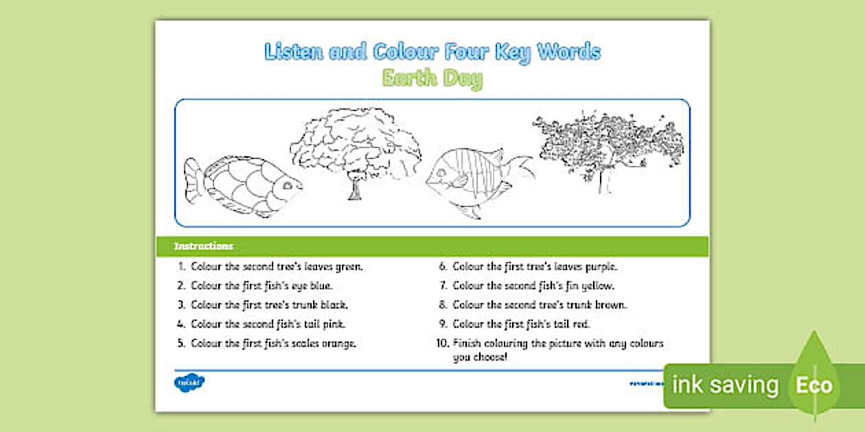 Listen and Colour Four Key Words Earth Day (Teacher-Made)