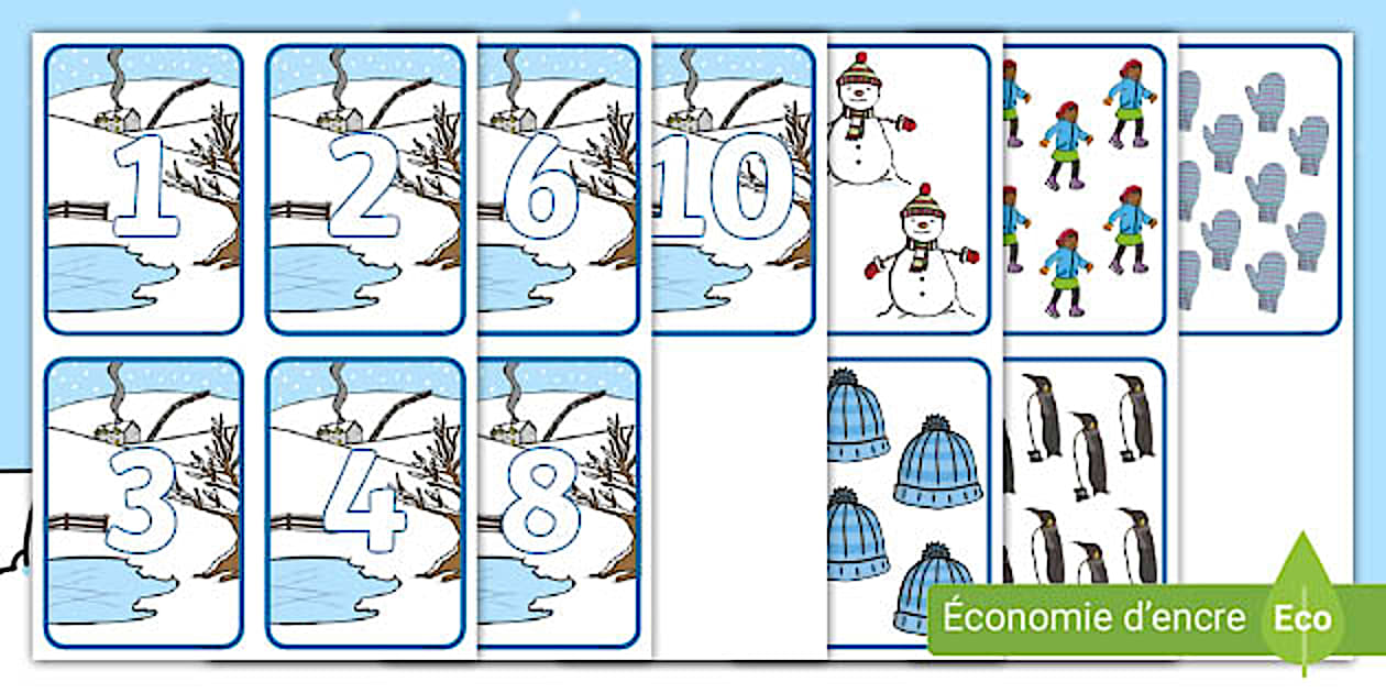 Cartes pour jeu de paires : Les nombres de 1 à 10