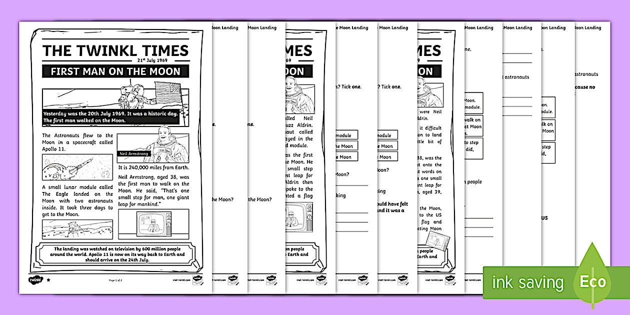 KS1 50th Anniversary of the Moon Landing News Report Differentiated Reading