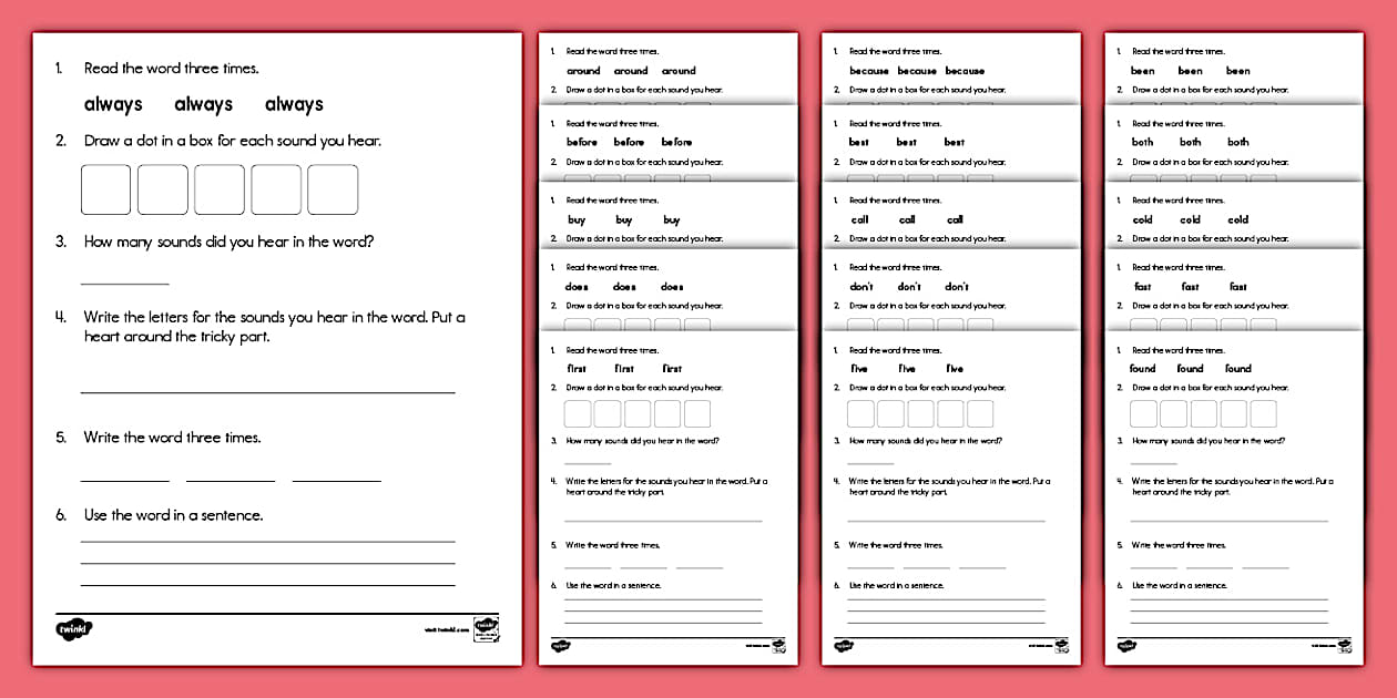 Heart Words Practice Sheets Second Grade Set 1 - Twinkl