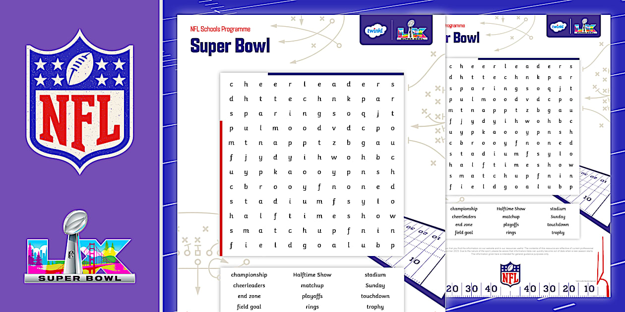 NFL: Super Bowl – Word Search