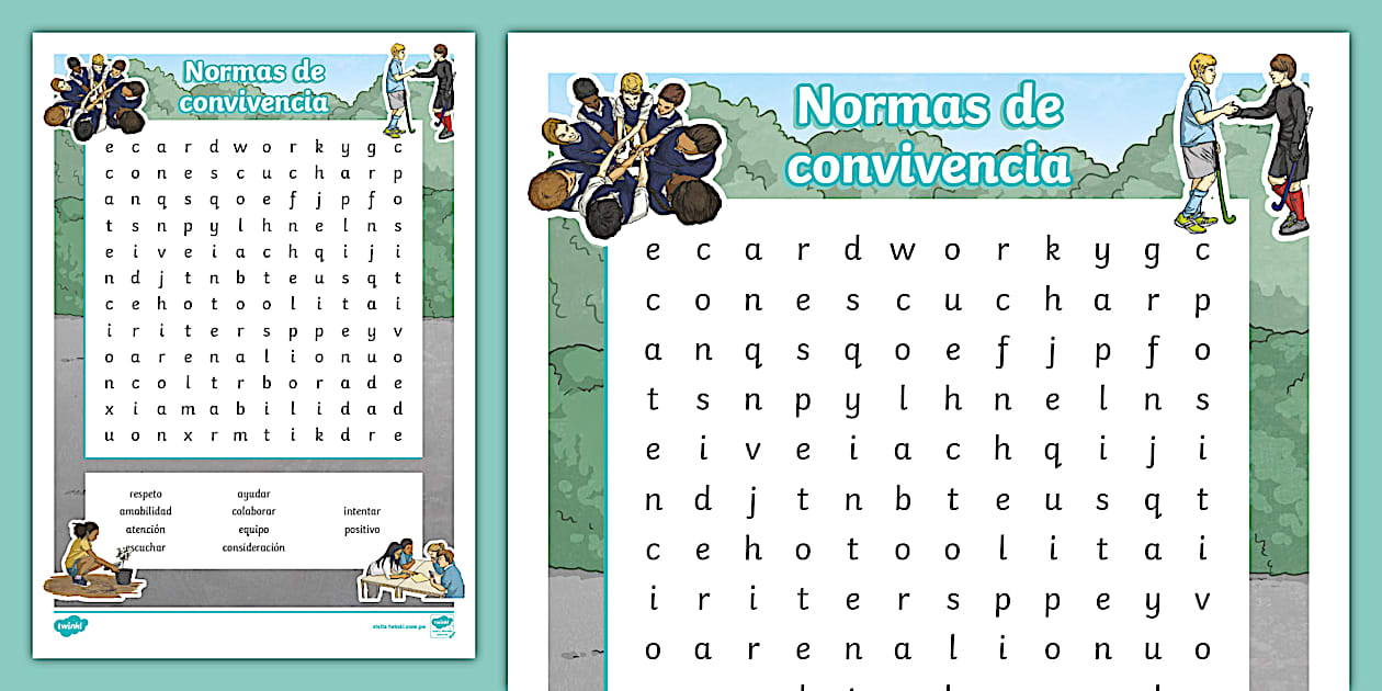 Sopa de letras: Normas de convivencia | Twinkl
