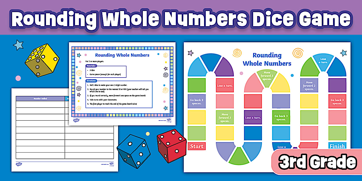 Third Grade Rounding Whole Numbers Dice Game