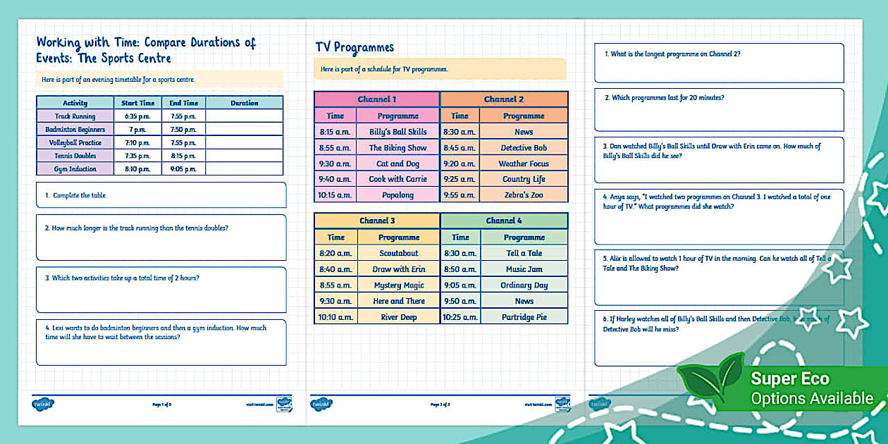 Working with Time: Compare Durations of Events (Ages 7 - 8)