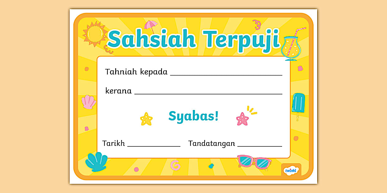 Sijil Anugerah Sahsiah Terpuji (teacher made) - Twinkl