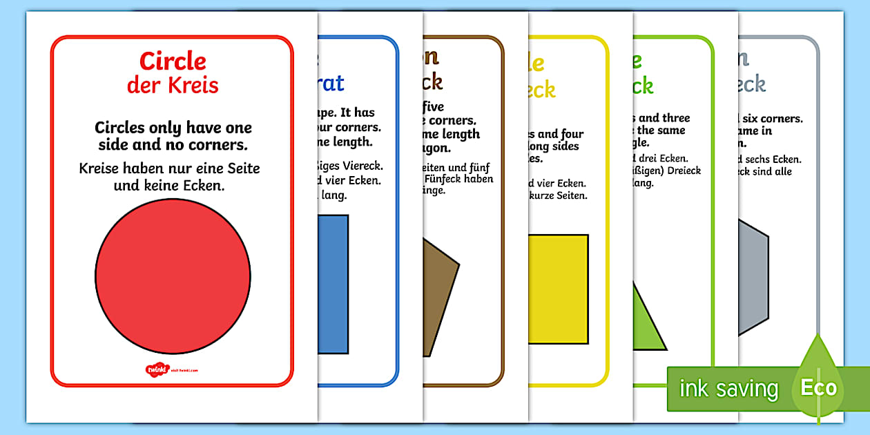 2D Shape Information Posters English/German (teacher made)
