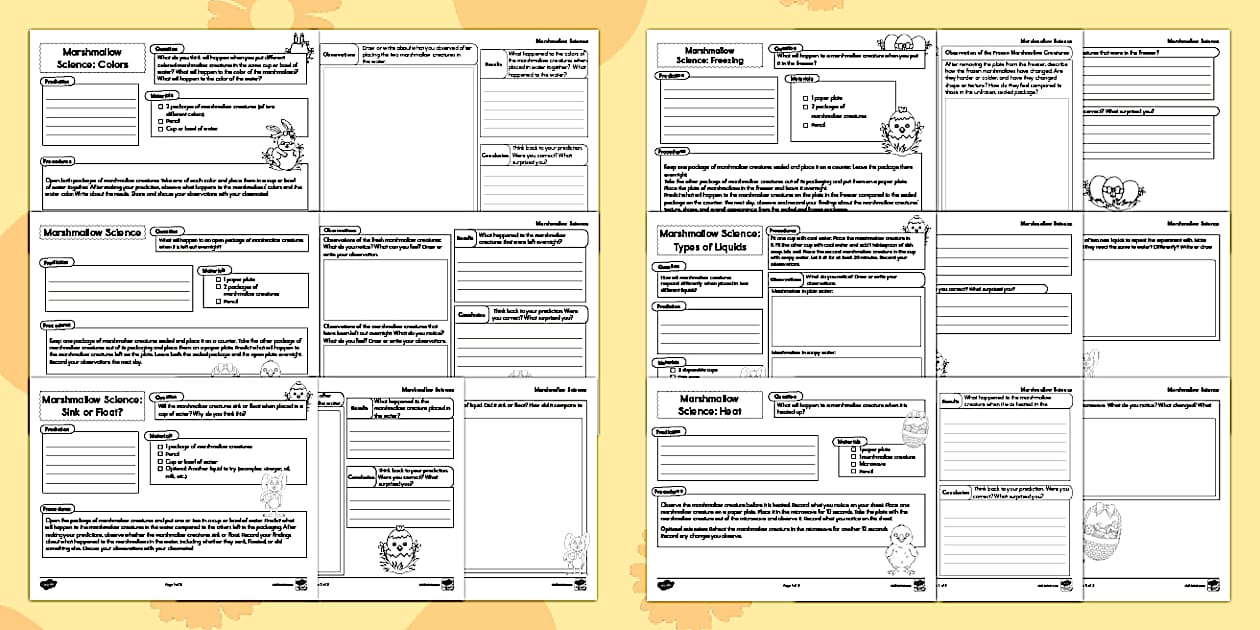 Kindergarten Easter Marshmallow STEAM Experiments Pack
